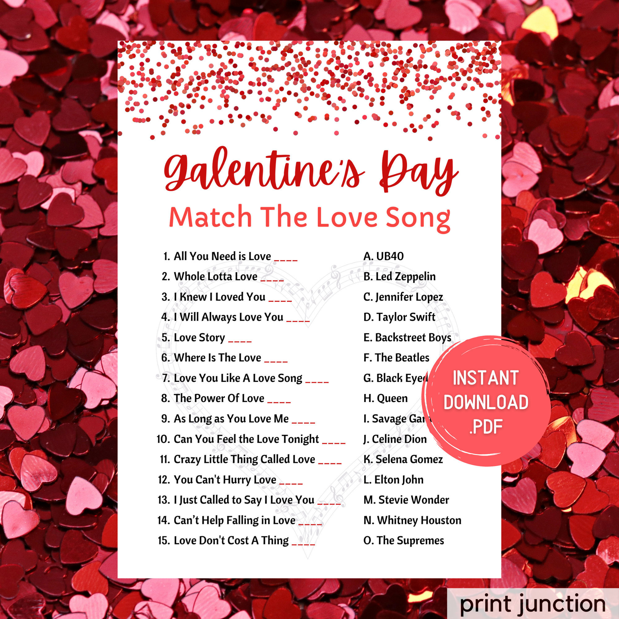 Valentine's Day Games - Galentines Party Printable - Match the Love ...