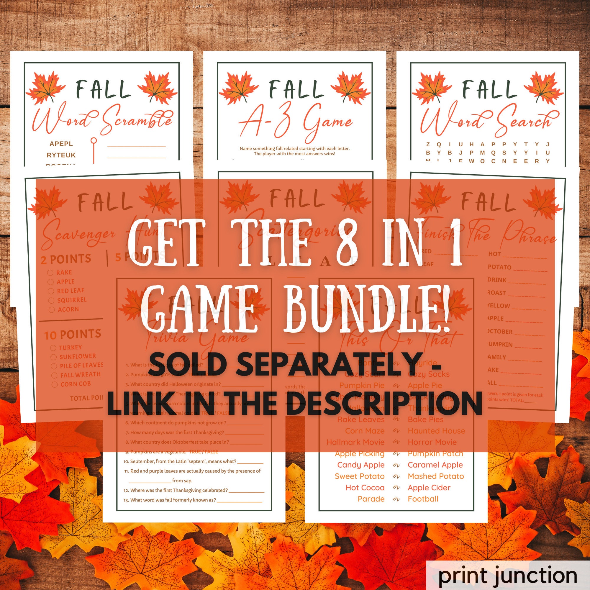 Thanksgiving Games Fall Games Autumn Games Fall Activities - Etsy Canada