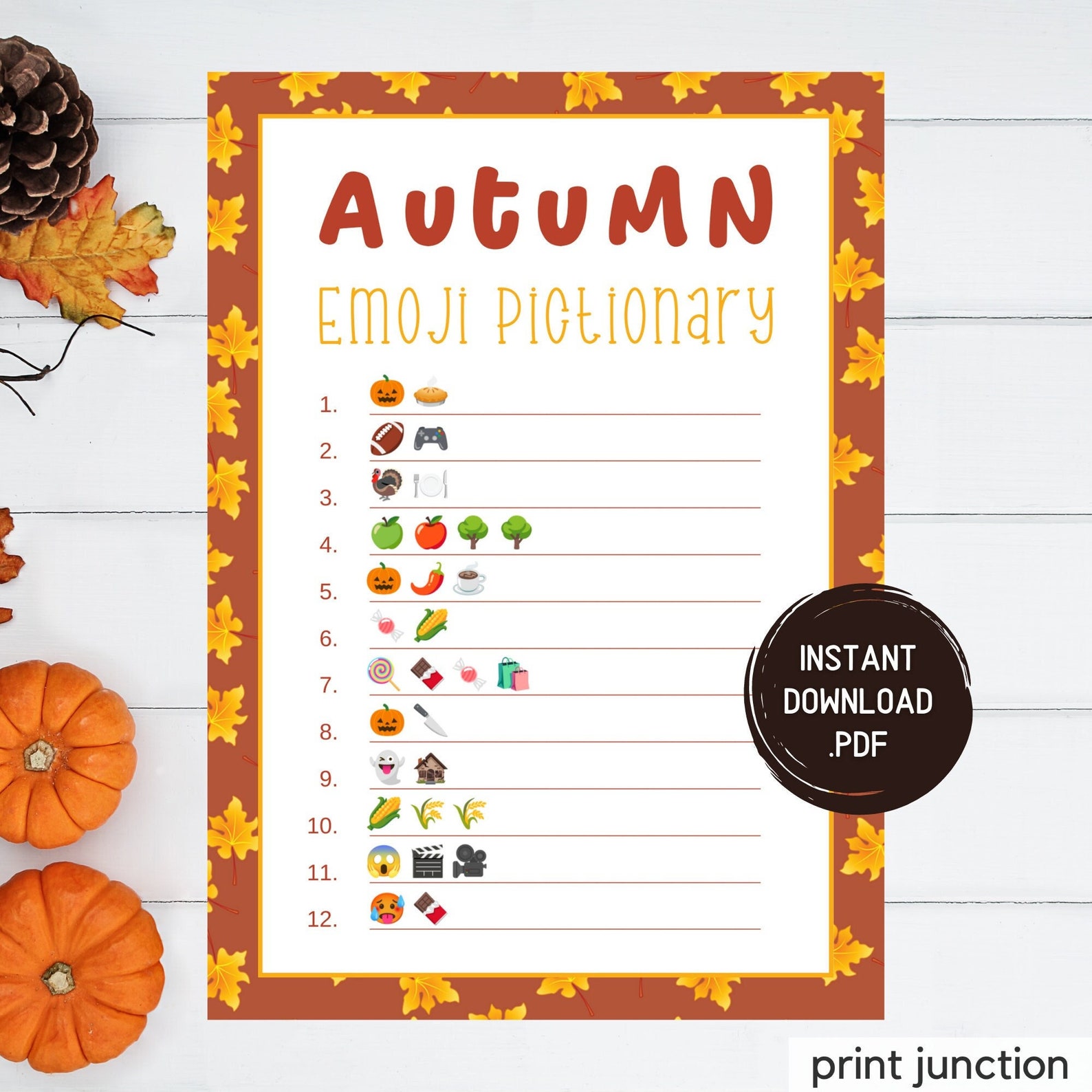 Autumn Emoji Pictionary, Printable Fall Party Games, Fall Activities ...