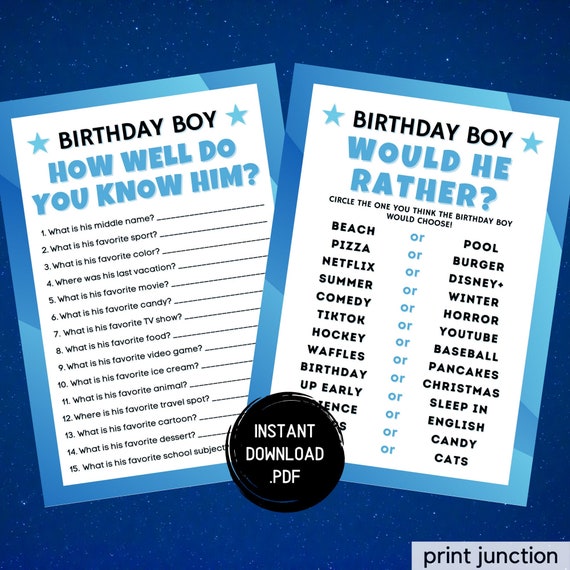 Teen Boy Birthday Games Who Knows the Birthday Boy Best Game | Etsy