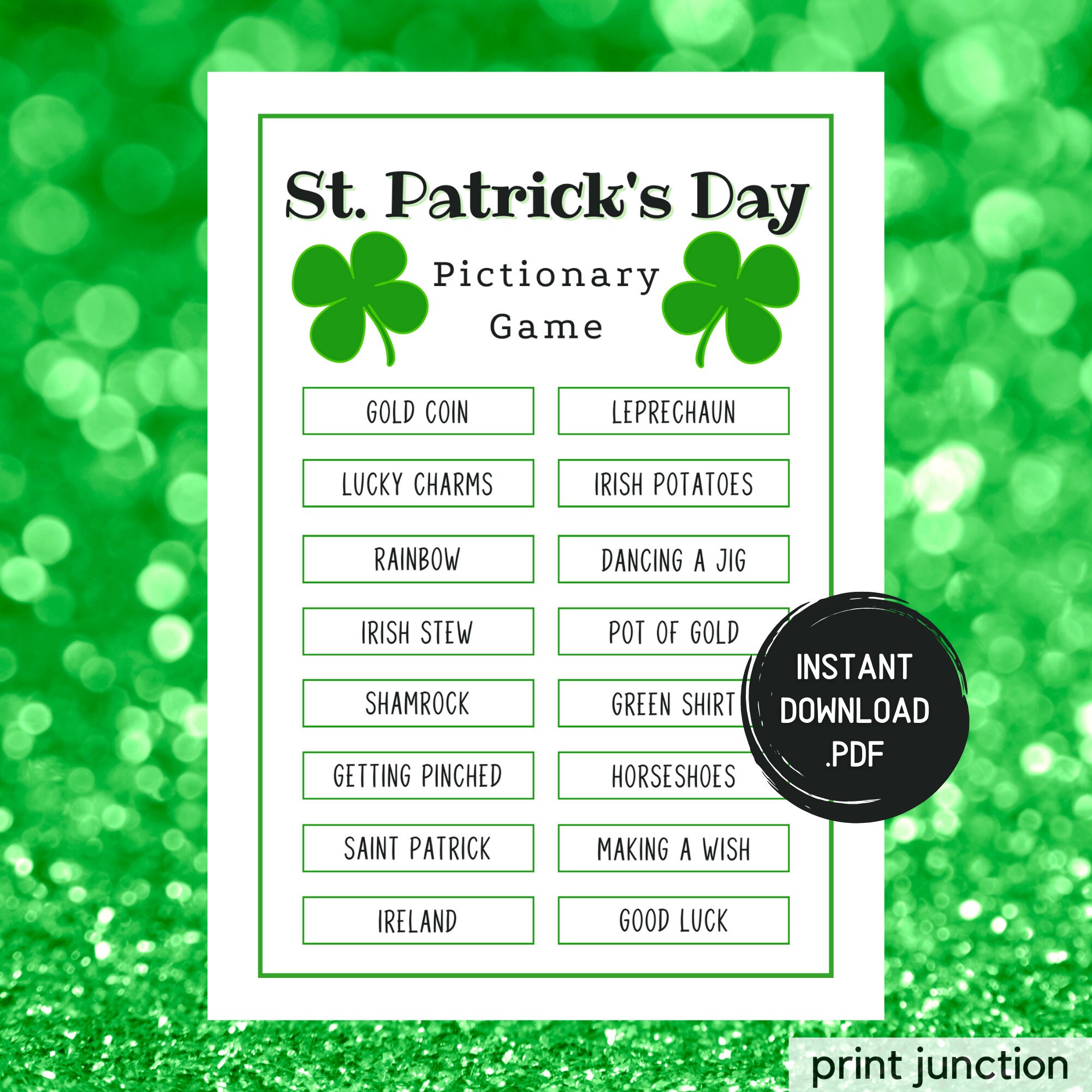 St Patricks Day Pictionary Game, Fun Patrick's Day Printable Party Game ...