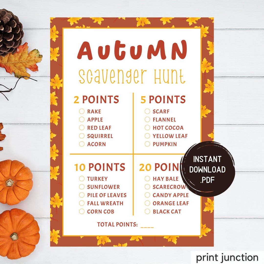 Autumn Scavenger Hunt, Printable Fall Party Games, Fall Activities for ...