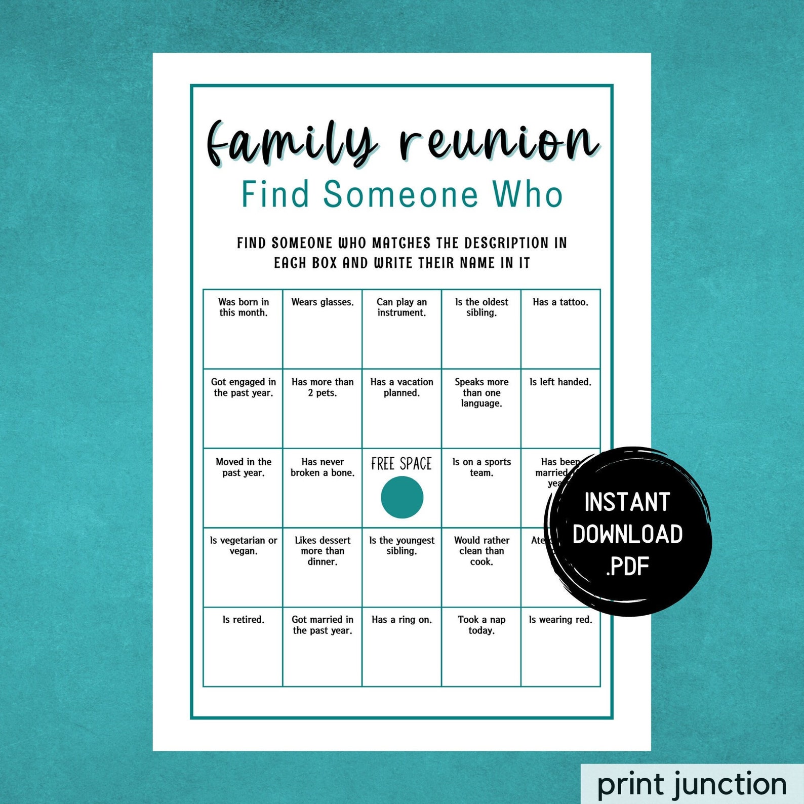 Family Reunion Find Someone Who Game, Family Gathering Activity, Guest ...