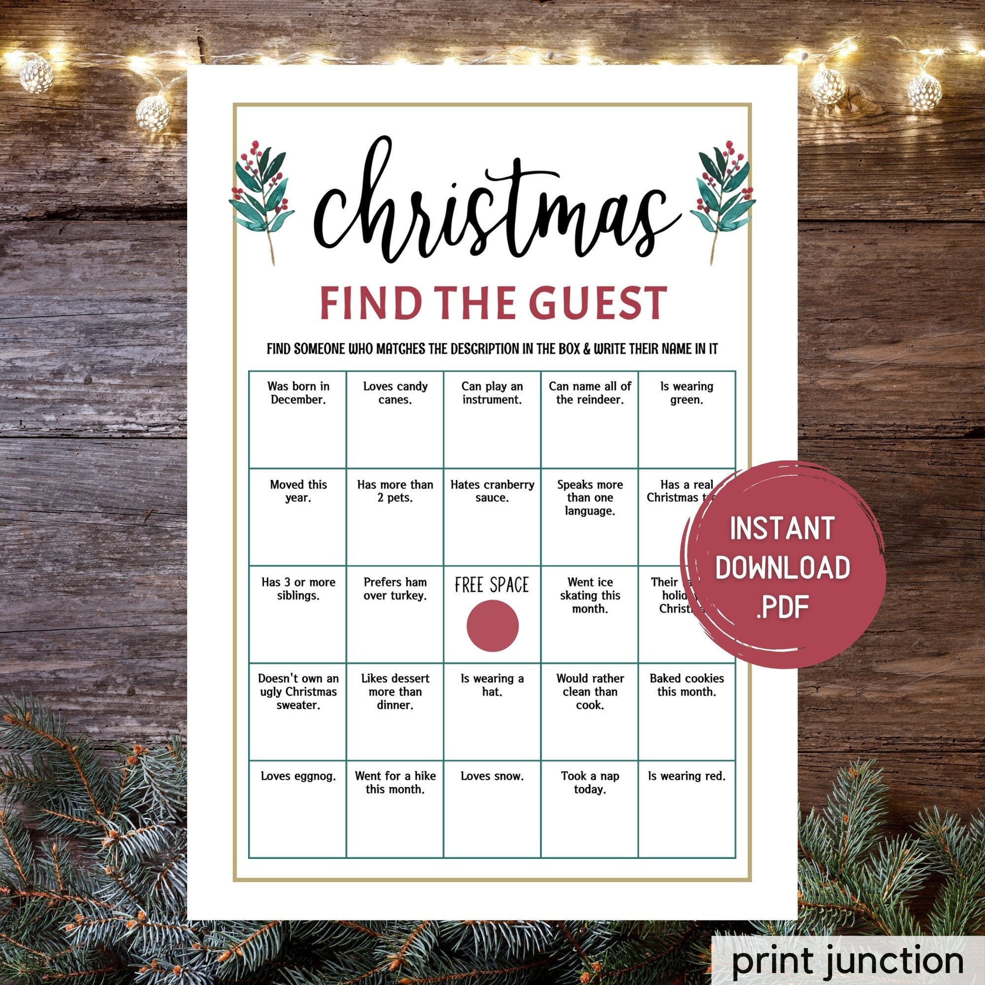 Christmas Find the Guest Game: Holiday Party Activity (digital Download ...