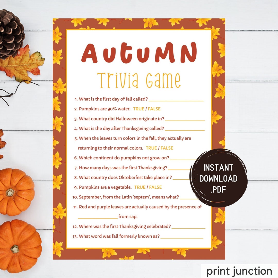 Autumn Trivia Game, Thanksgiving Trivia Game, Fall Printable Games, Fun ...