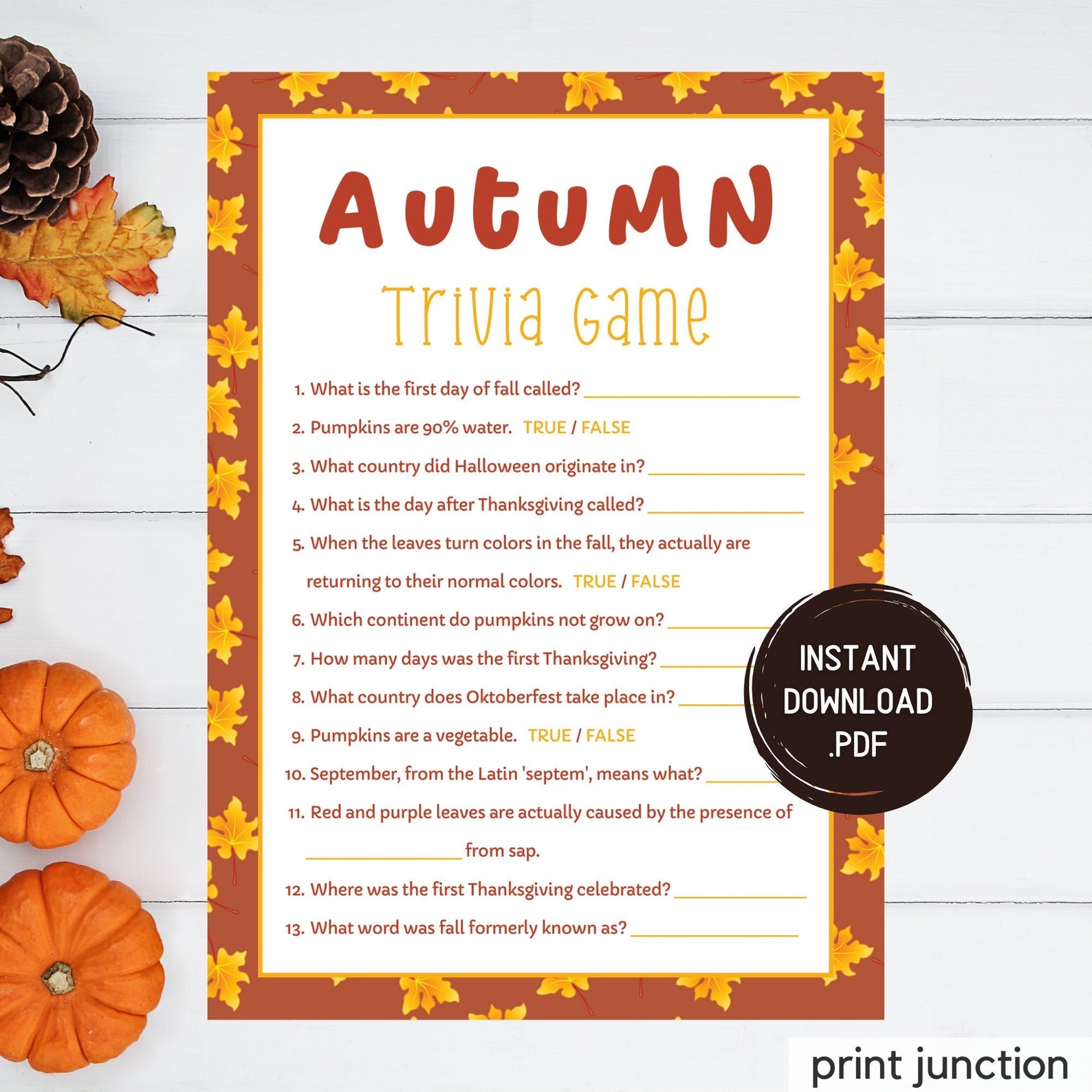 Autumn Trivia Game, Thanksgiving Trivia Game, Fall Printable Games, Fun ...