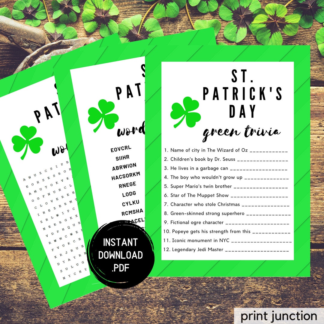 St Patricks Day Games: Trivia, Word Scramble, Word Search (PDF Download ...