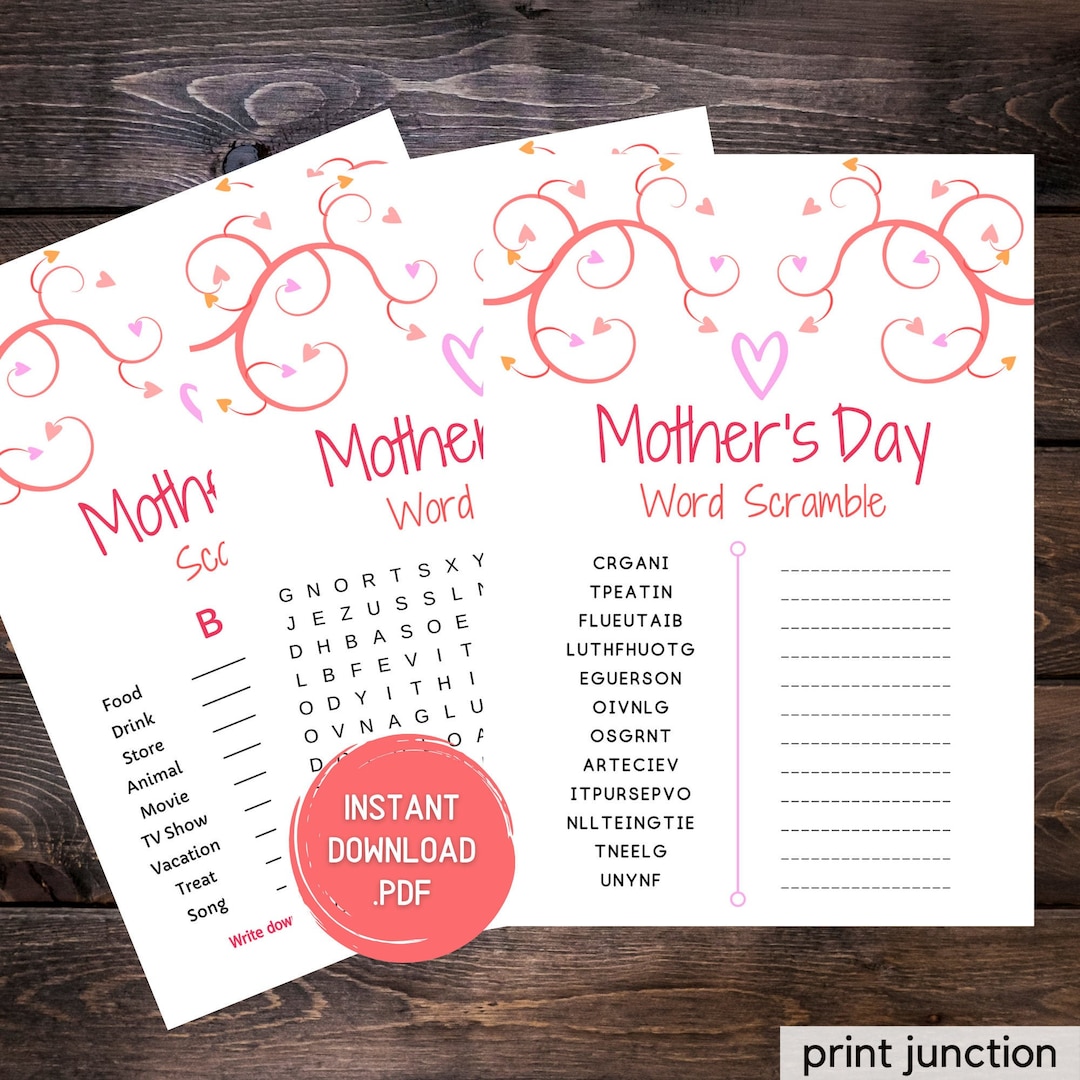 Mother's Day Games - Mother's Day Printable - Word Scramble - Word ...