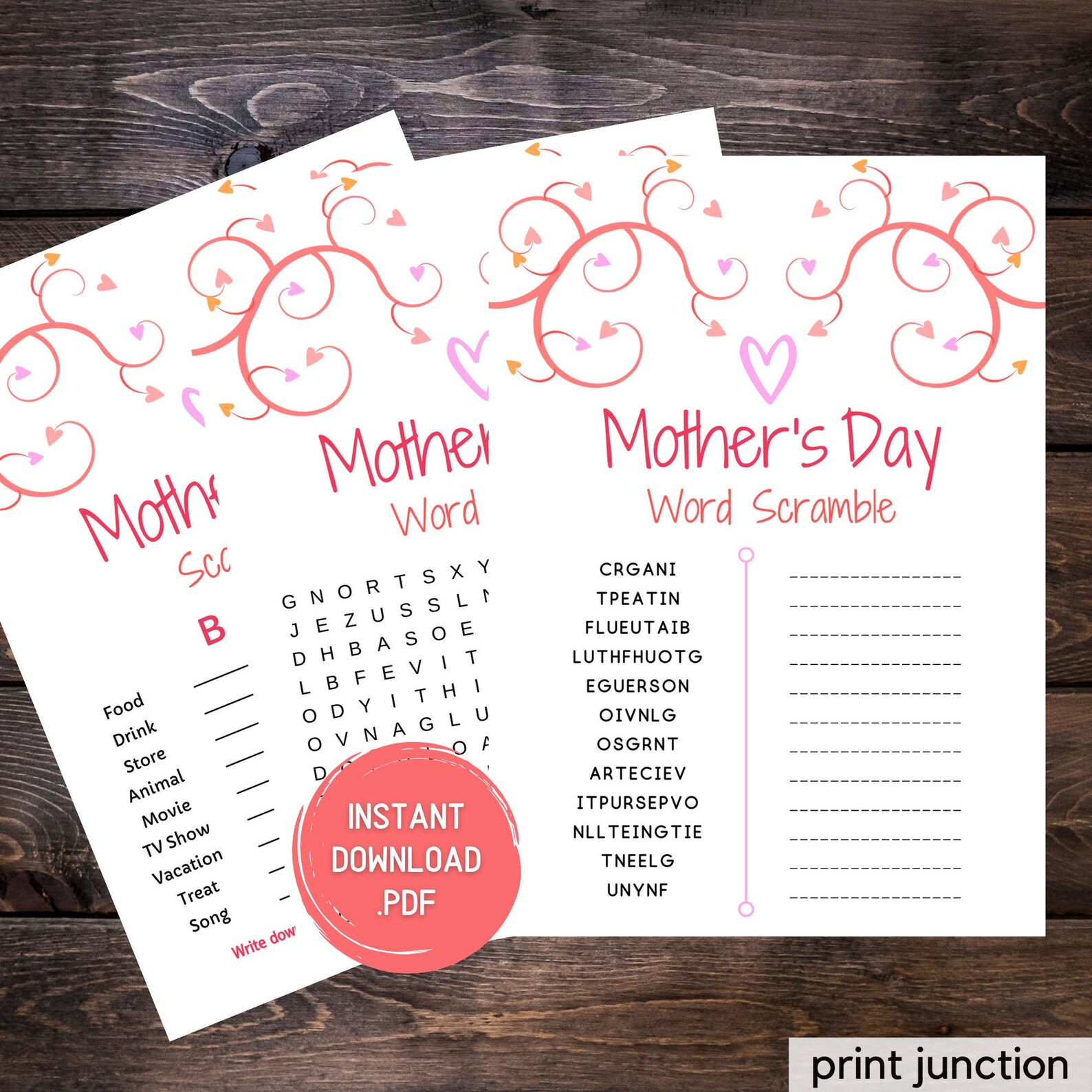 Mother's Day Games Mother's Day Printable Word Scramble Word Search ...