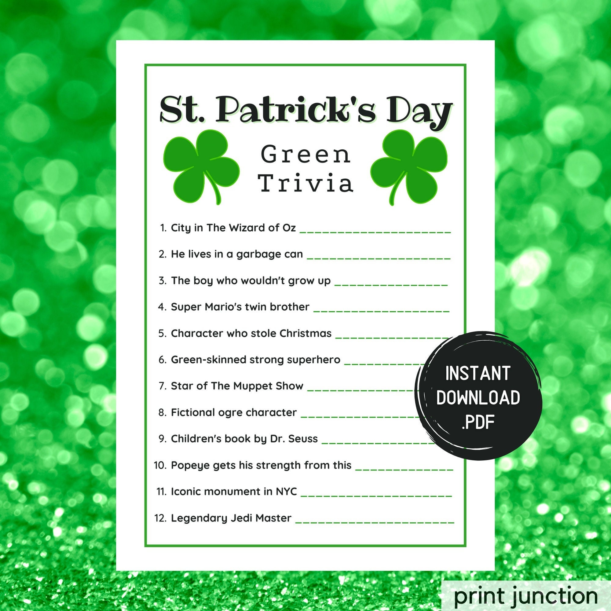 St Patricks Day Green Trivia Game, St Pattys Day Trivia, St Patrick's ...