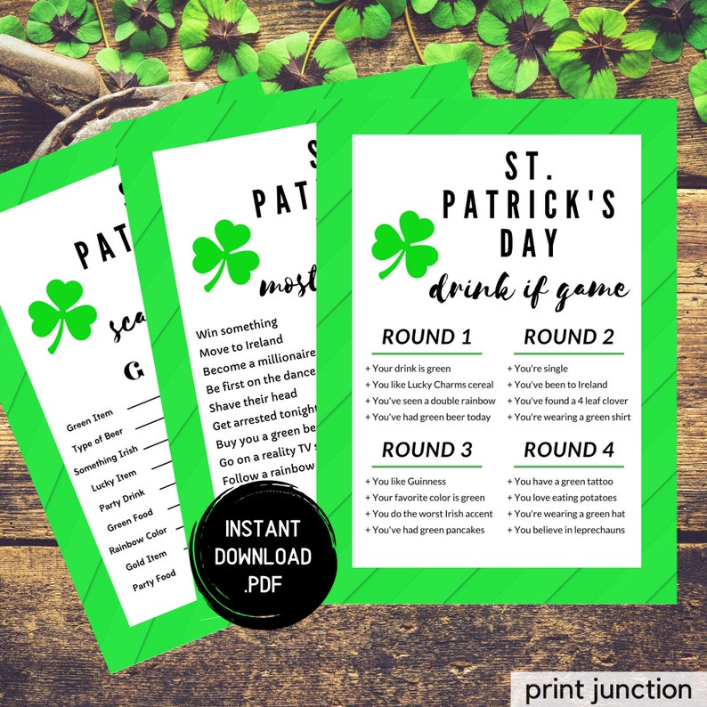 St Patricks Day Party Games Bundle: Printable Adult Games (instant ...