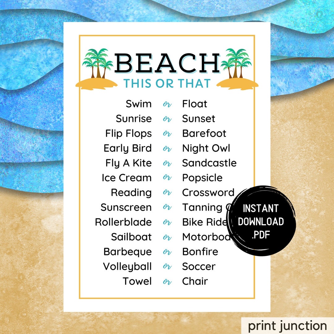 Beach This or That Game, Summer Games, Printable Summertime Games, Fun ...