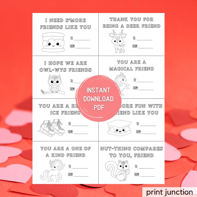 Valentines Coloring Cards for Kids, Printable Valentine's Day Cards ...