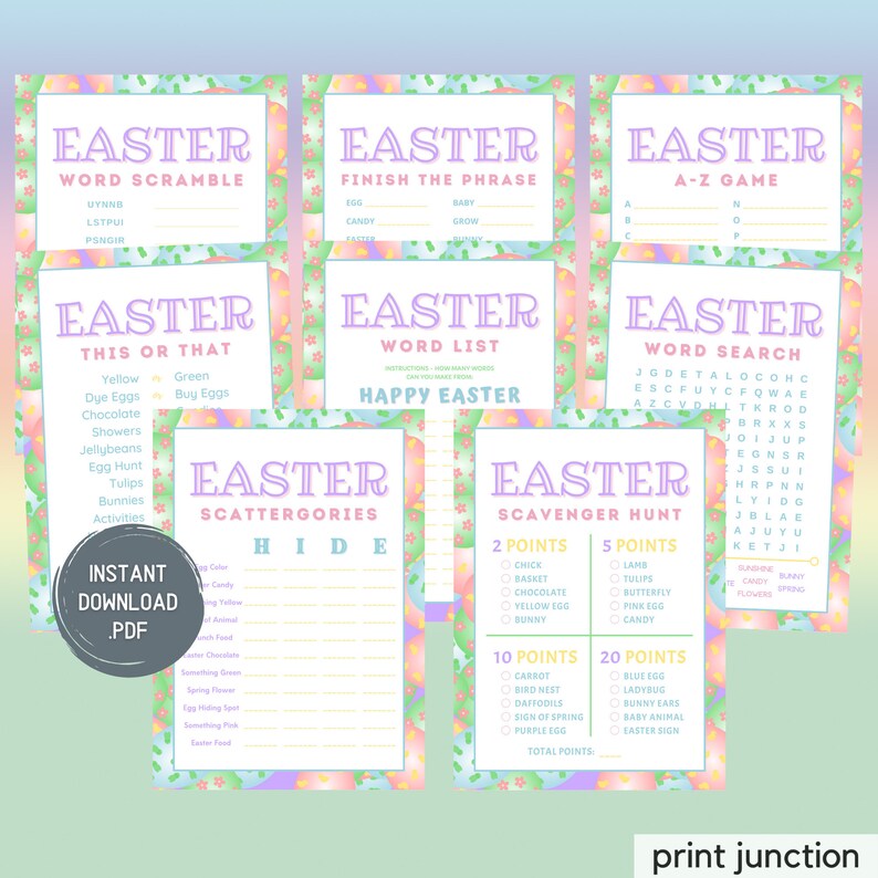 Printable Easter Games Bundle: Word Scramble, Scavenger Hunt (digital ...