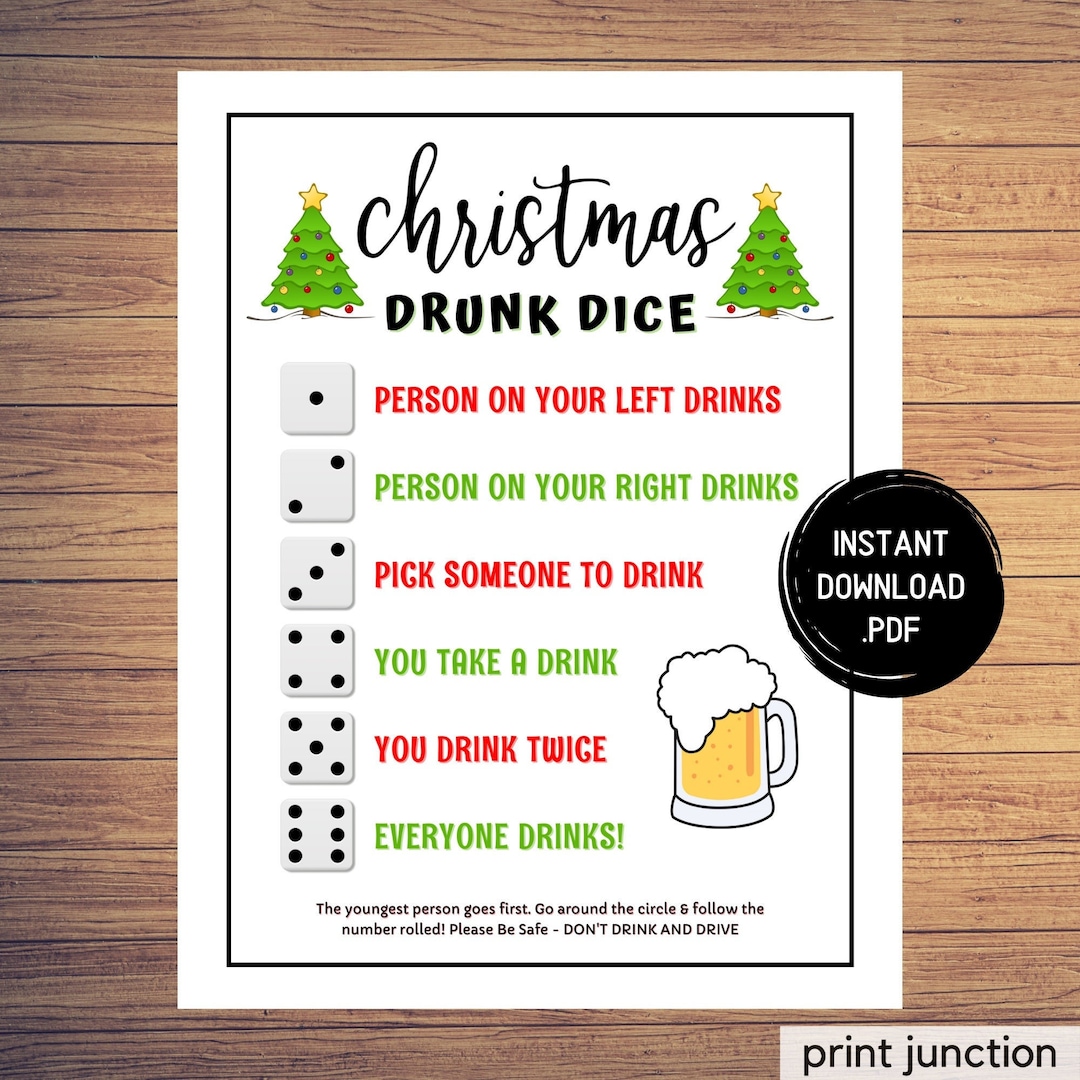 Christmas Drunk Dice Drinking Game: Adult Party (instant Download) - Etsy