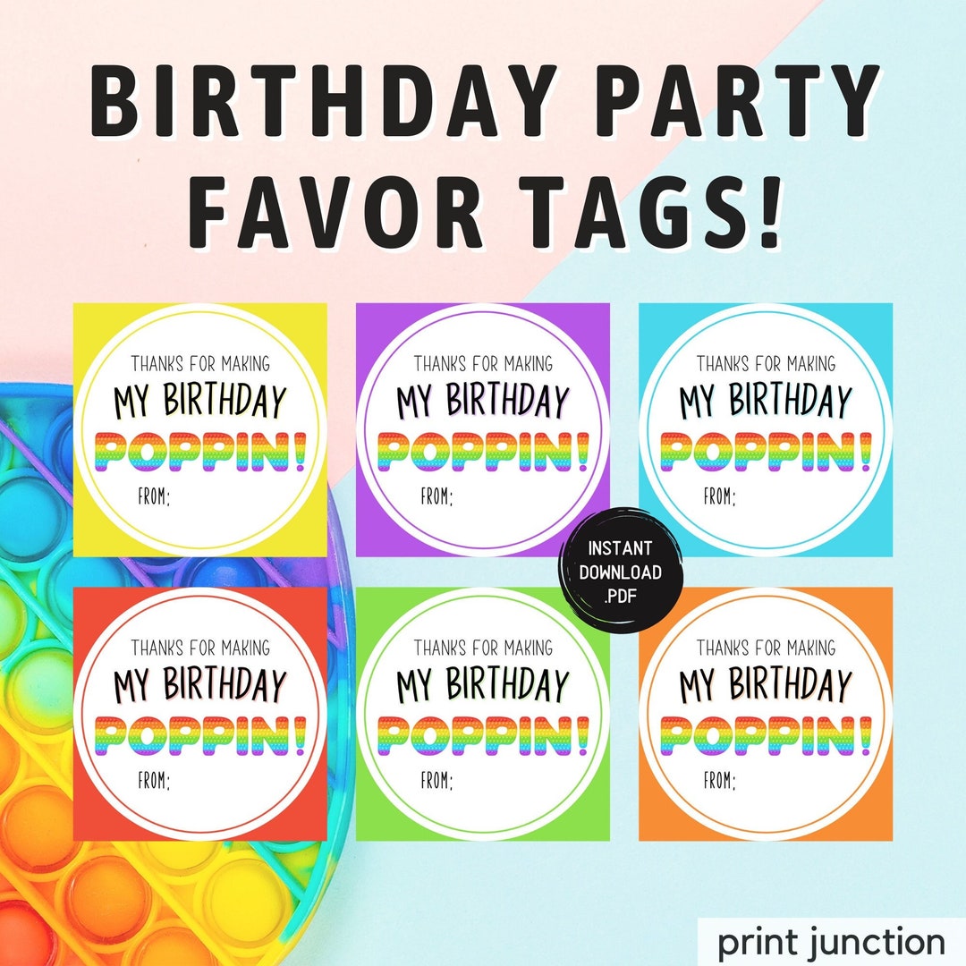 Pop It Birthday Tags, Pop It Favor Tags, Pop It Thank You Tags, Pop It ...