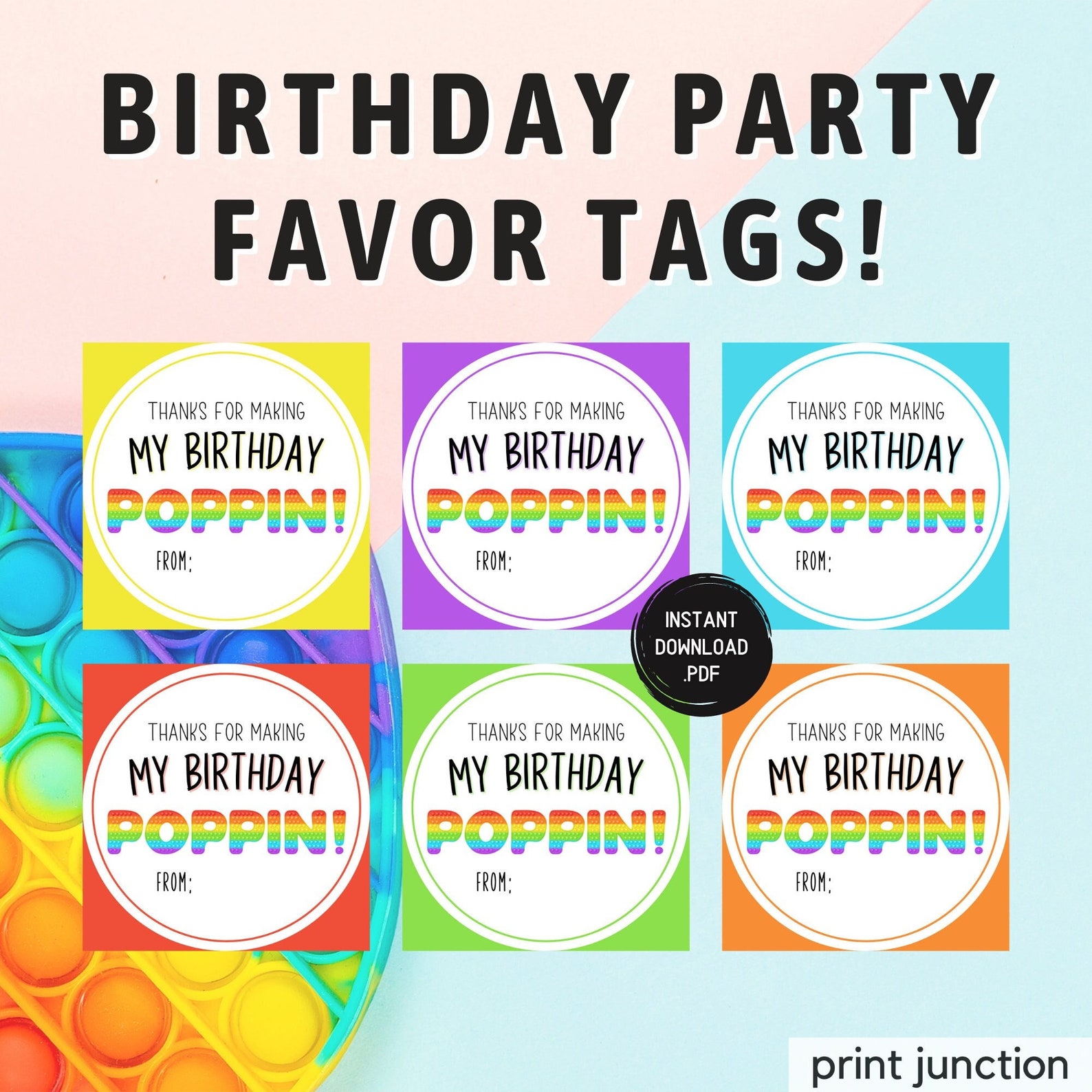 Pop It Birthday Tags, Pop It Favor Tags, Pop It Thank You Tags, Pop It ...
