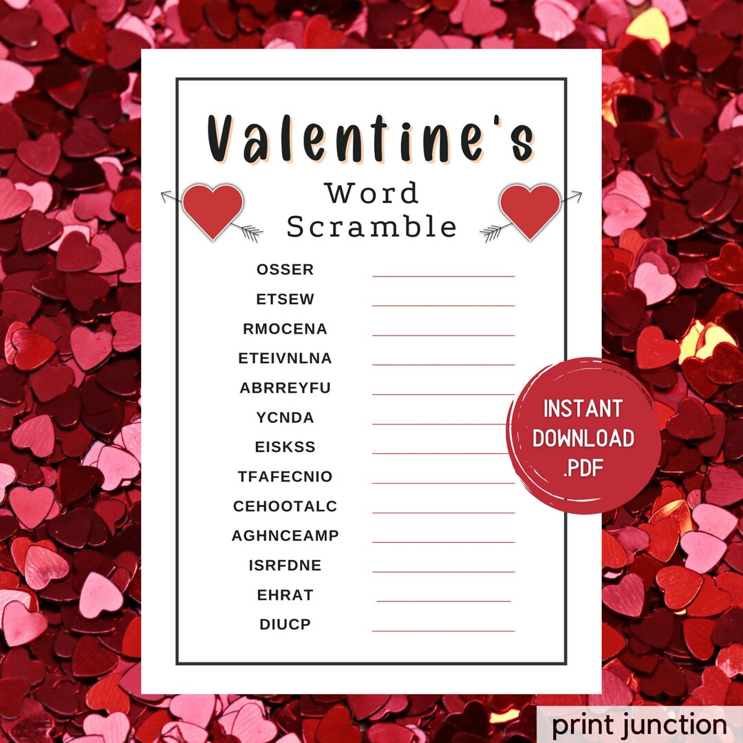 Valentines Day Games, Word Scramble, Valentines Printable Games ...
