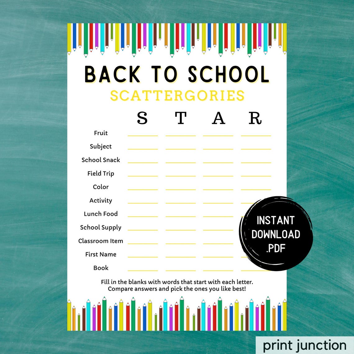 Back to School Games: Word Scramble, Scattergories, Word Search (PDF ...