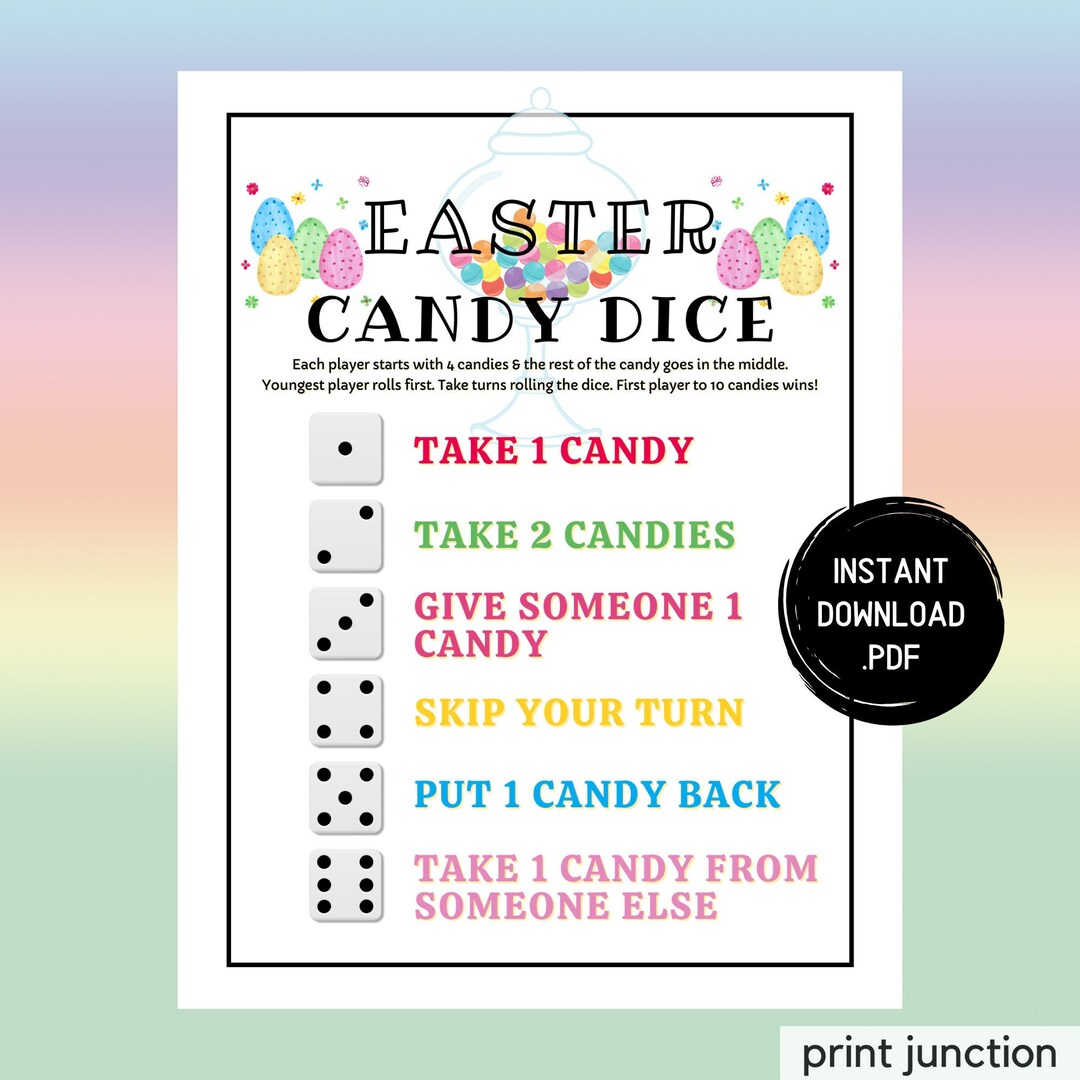 Candy Dice Game, Easter Game, Printable Easter Family Game, Easter Kids ...