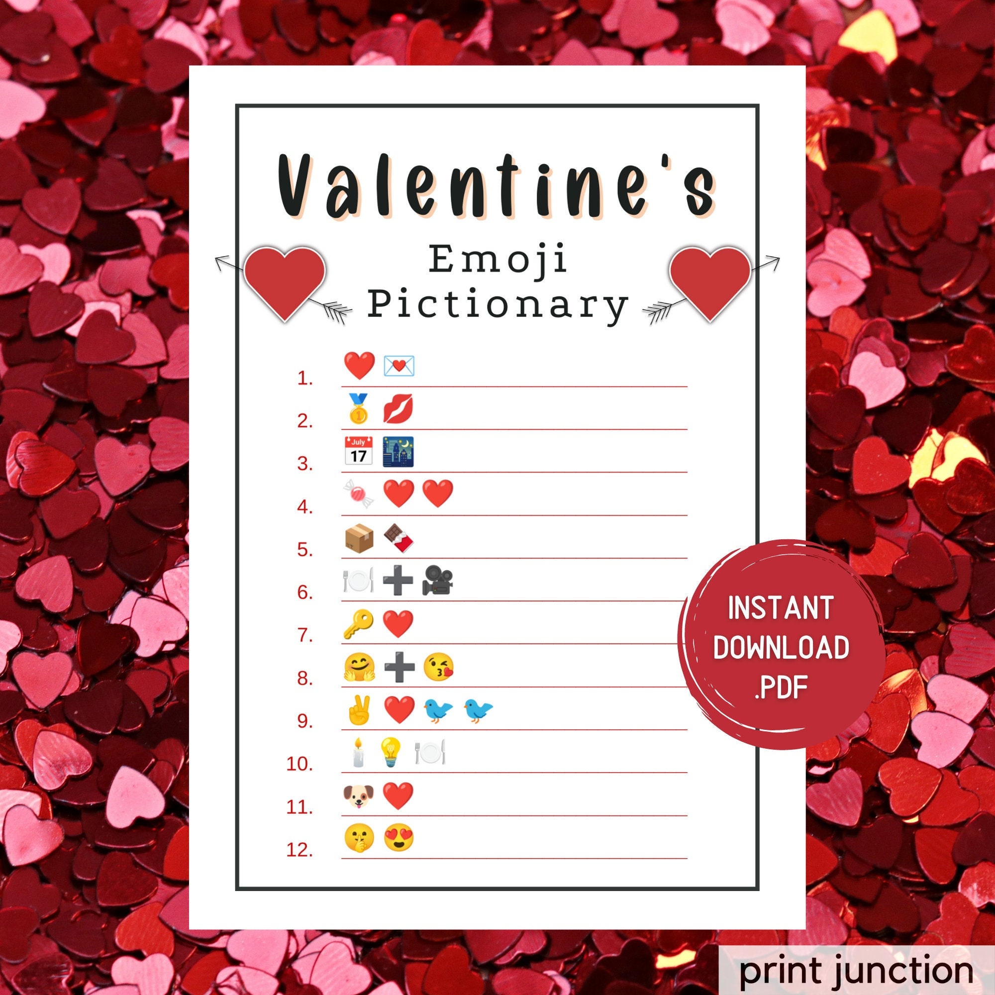 Valentine's Day Emoji Pictionary Game: Printable Party Fun (instant ...