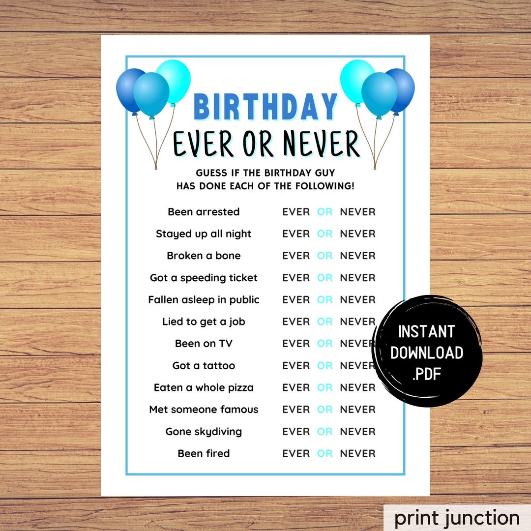 Birthday Ever or Never Game: Adult Party, Birthday Guy (digital ...