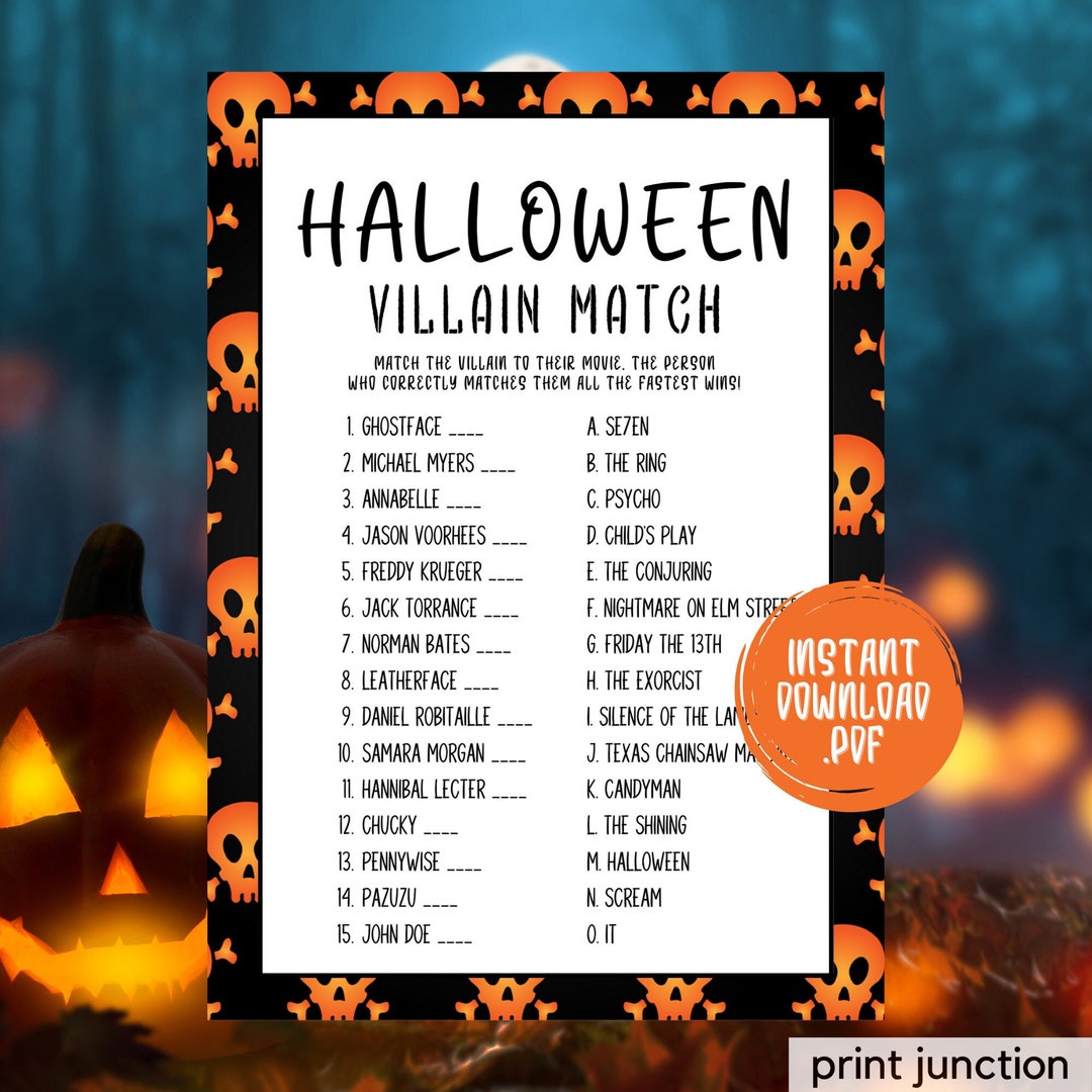 Halloween Party Games, Trivia, Halloween Villain Matching Game ...