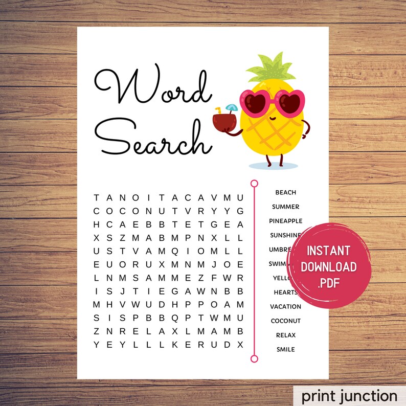 Kids Word Search Puzzle: Printable Activity Pages (instant Download ...