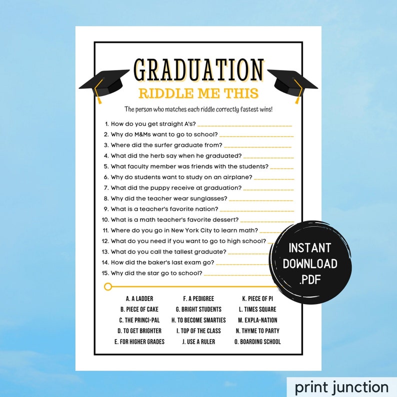 Graduation Games Riddle Me This Grad Party Fun Graduation - Etsy
