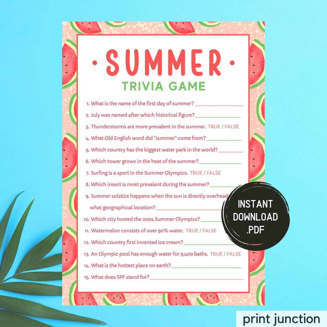 Summer Trivia Game, Printable Summer Games, Summertime Activities, Fun ...