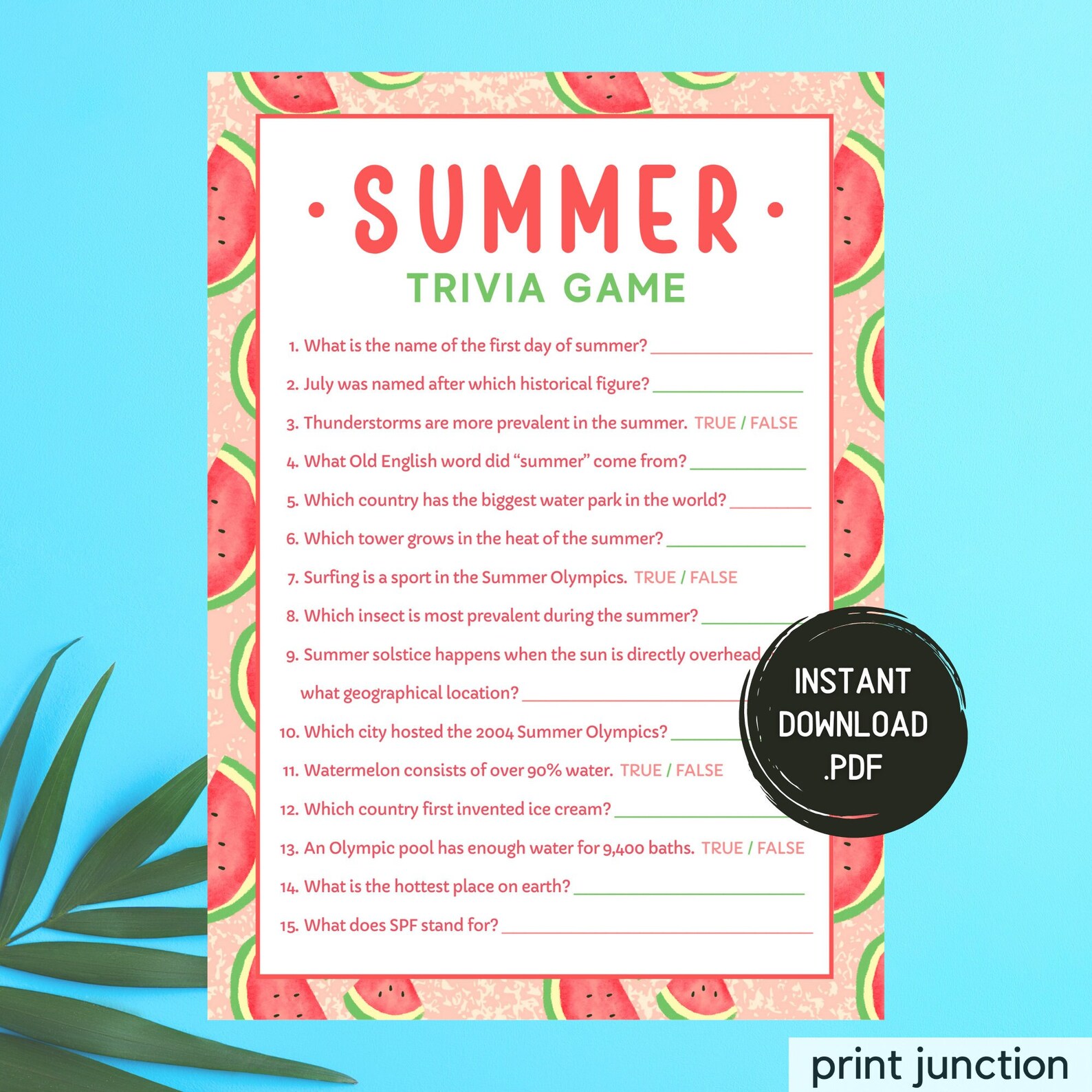 Summer Trivia Game, Printable Summer Games, Summertime Activities, Fun ...