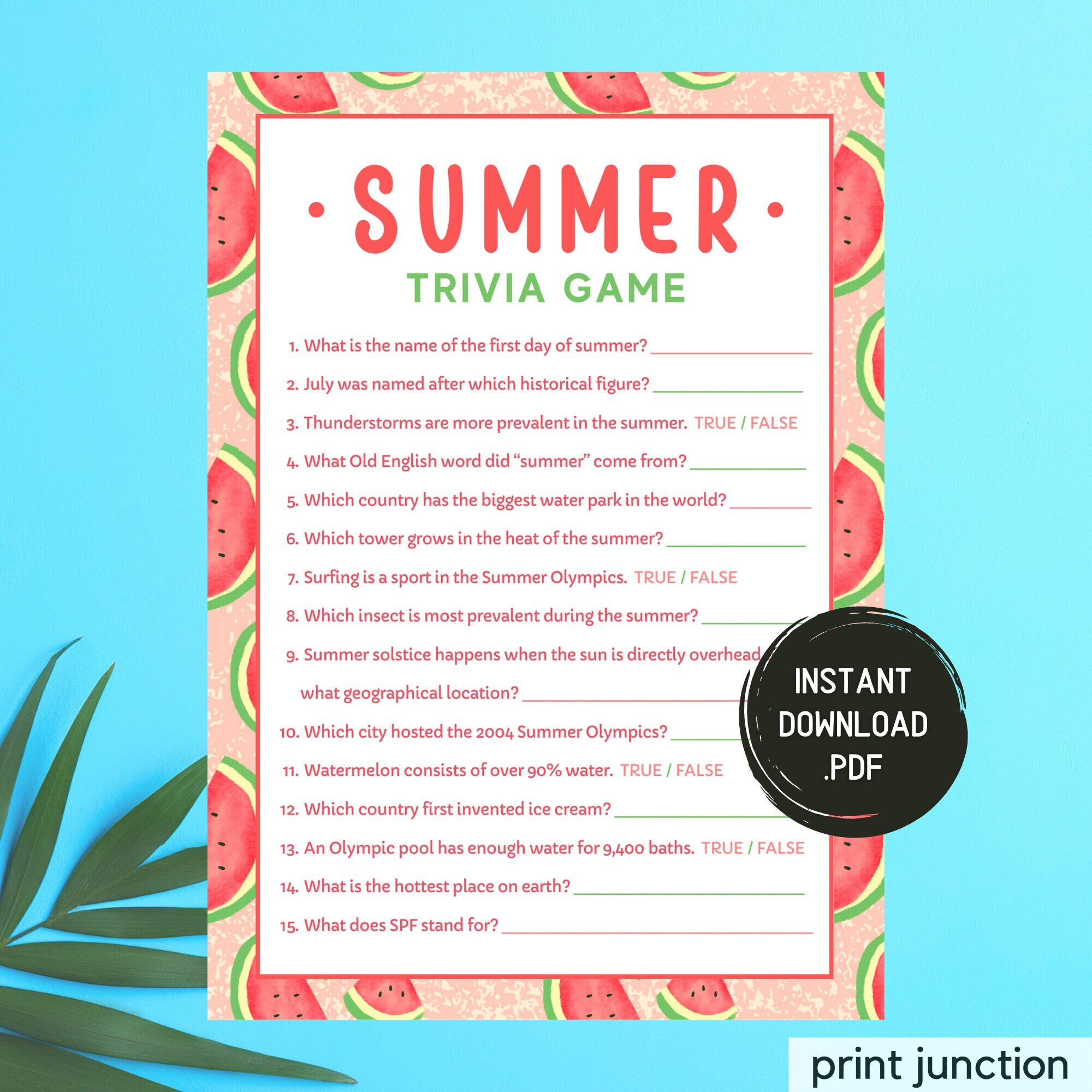 Summer Trivia Game, Printable Summer Games, Summertime Activities, Fun ...