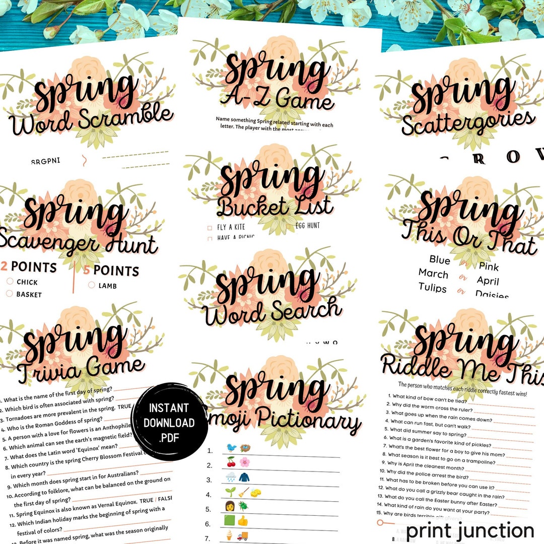 10 Spring Games Bundle, Printable Spring Games, Springtime Activities ...