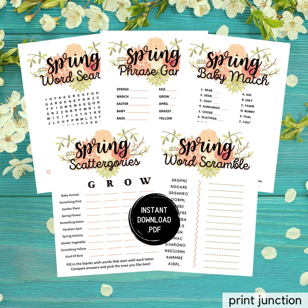 Printable Spring Games, Springtime Games, Spring Party Games, Spring ...