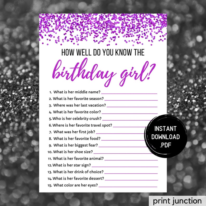 Birthday Girl Quiz Game: Fun Party Activity (instant Download) - Etsy