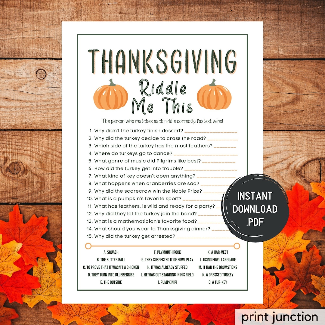 Thanksgiving Riddle Me This Game, Autumn Riddles Game, Trivia Game ...