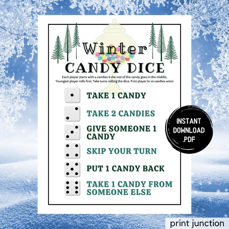 Candy Dice Game, Winter Games, Winter Party Games, Candy Game, Kids ...