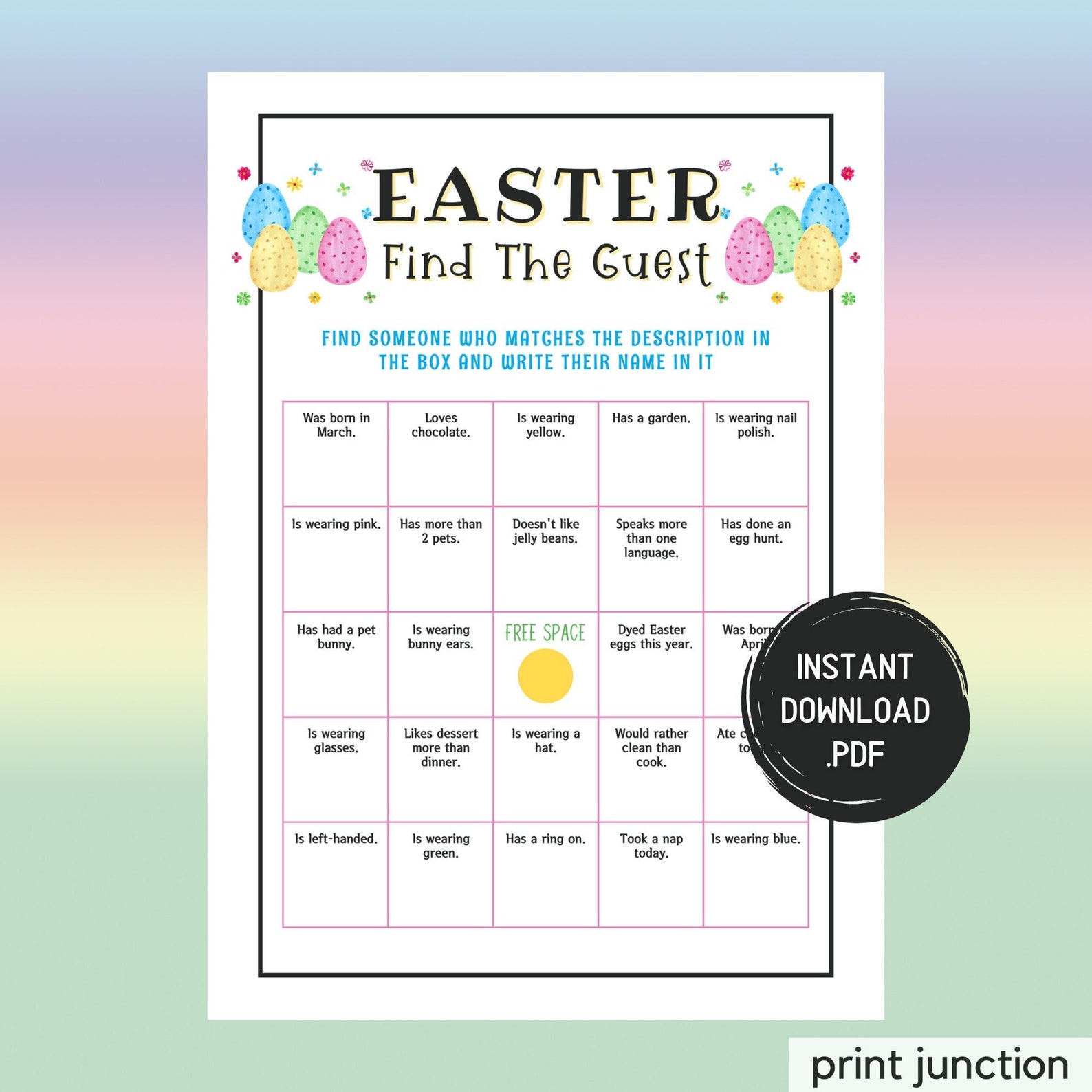 Easter Find the Guest Game, Find Someone Who, Easter Guest Bingo, Fun ...