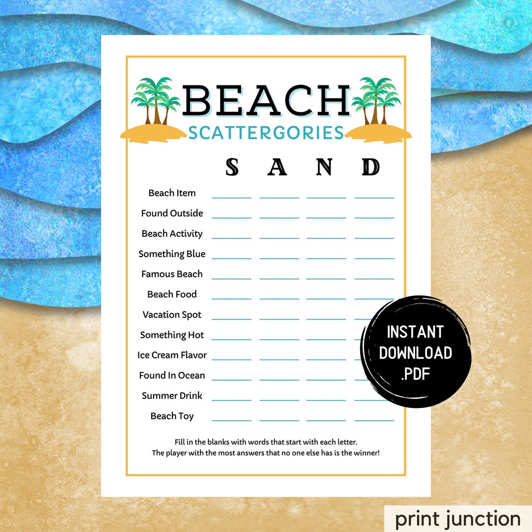 Beach Scattergories Game, Summer Games, Printable Summertime Games, Fun ...