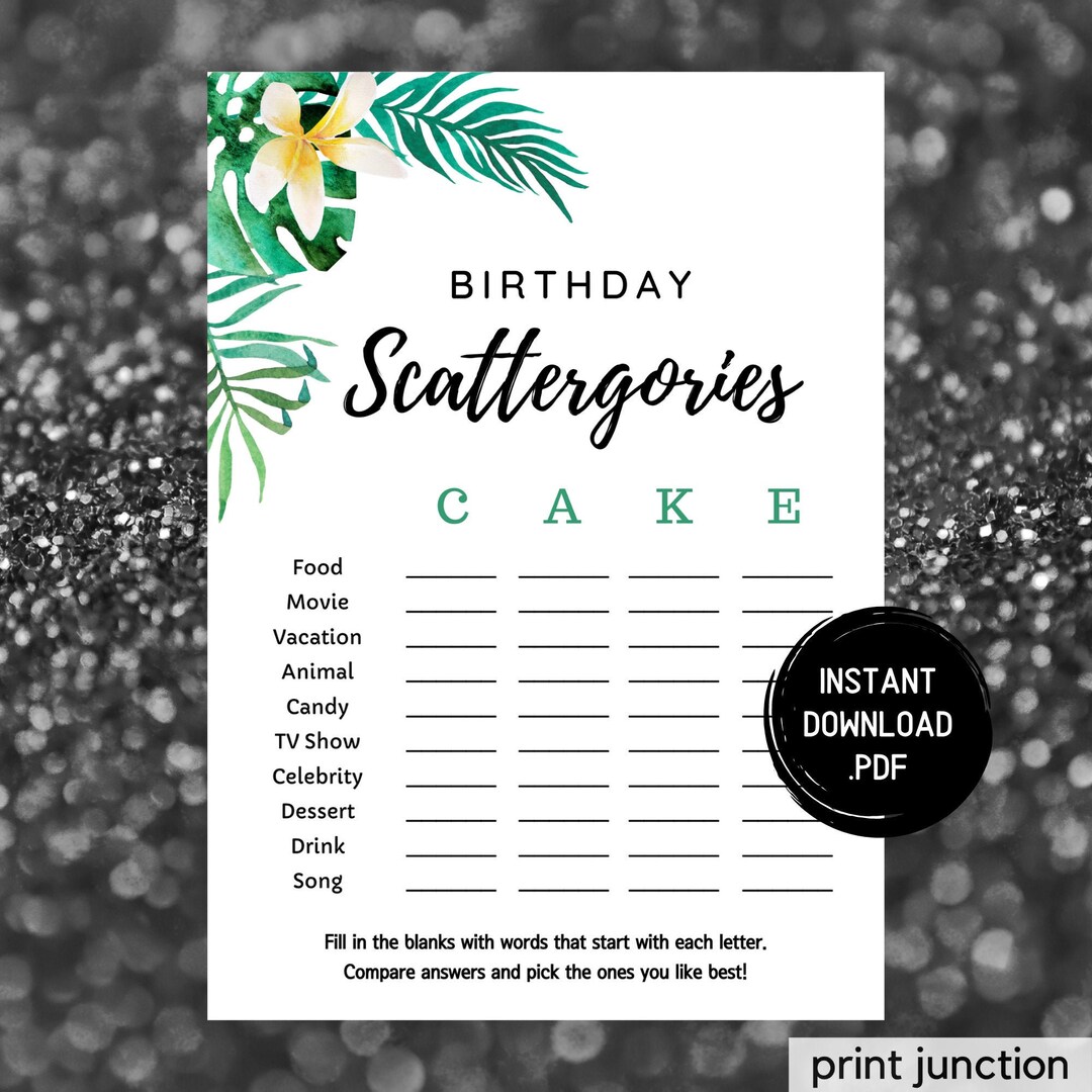 Birthday Scattergories Game: Printable Party Game (digital Download ...