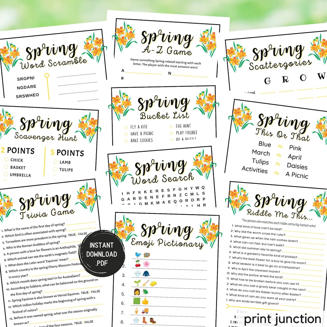 10 Spring Games Bundle, Printable Spring Games, Springtime Activities ...