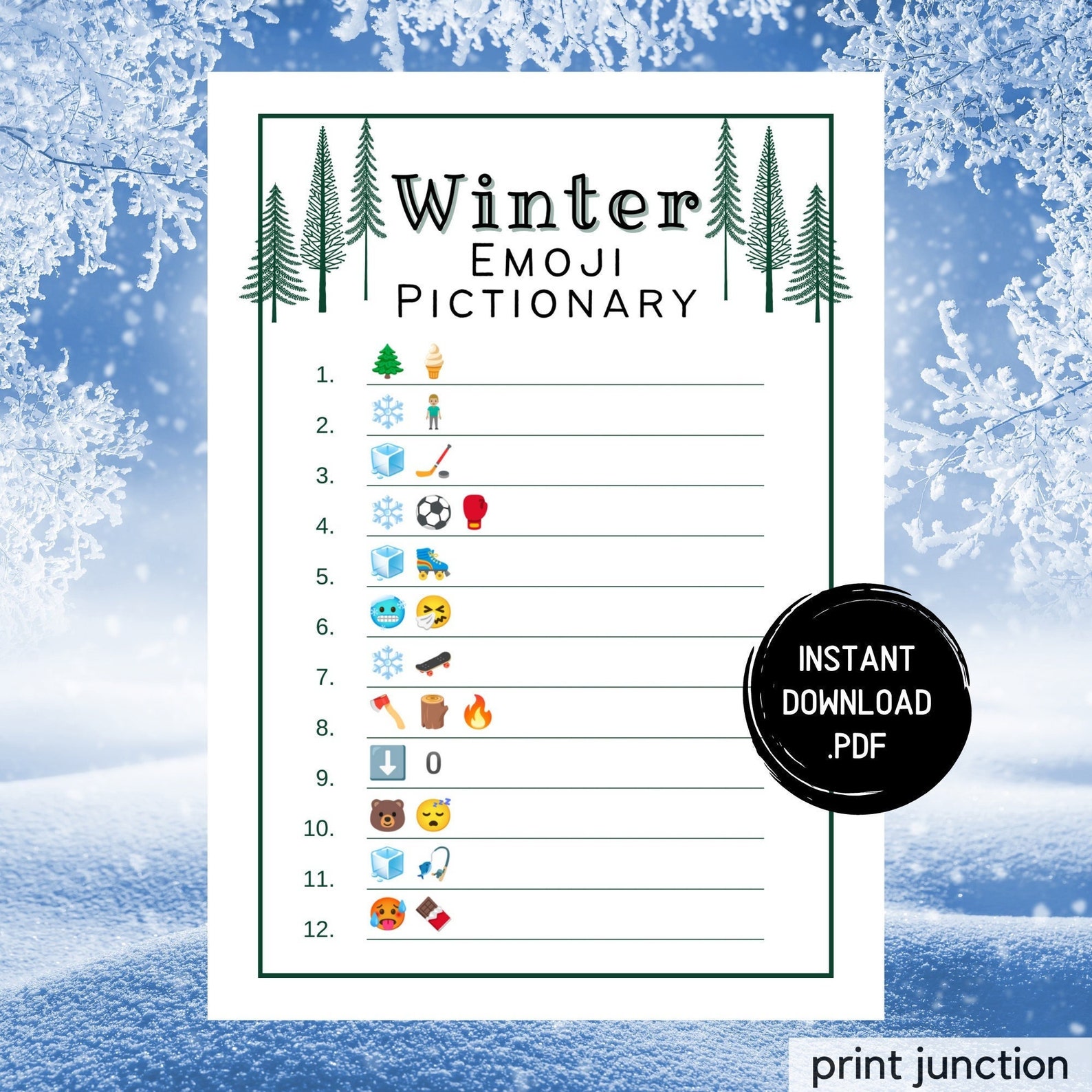 Winter Emoji Pictionary Game, Wintertime Activities, Printable Winter ...