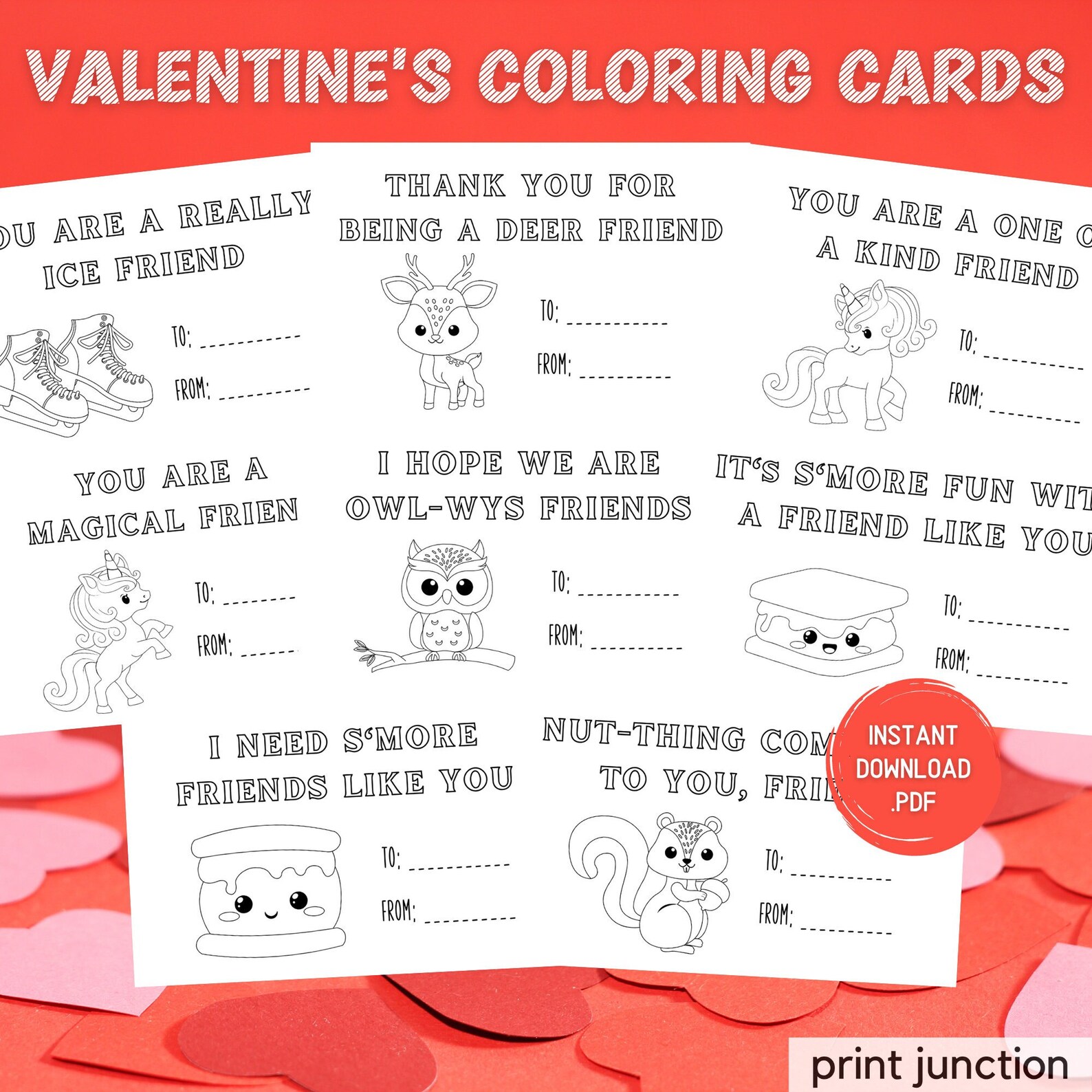 Valentines Coloring Cards for Kids, Printable Valentine's Day Cards ...
