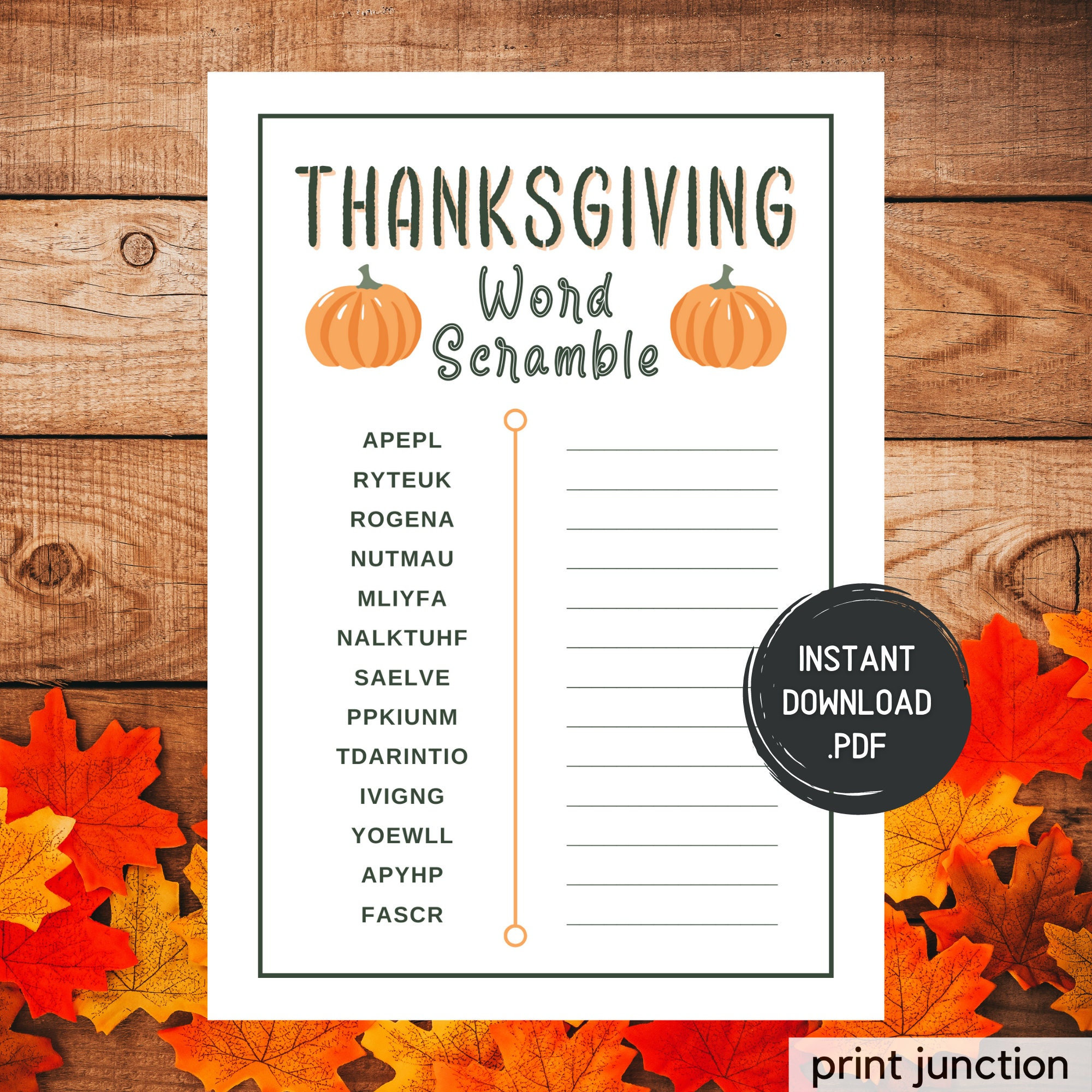 Thanksgiving Word Scramble, Thanksgiving Printable Games, Thanksgiving ...