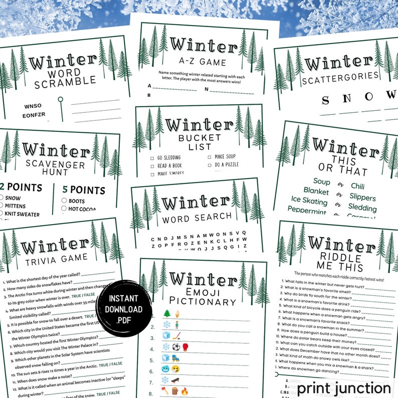 10 Winter Games Bundle, Printable Winter Games, Wintertime Activities ...