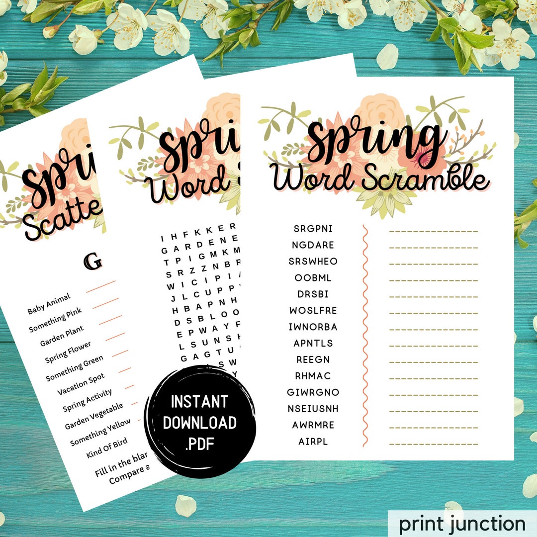 Spring Games Bundle: Word Scramble, Word Search, Scattergories (digital ...