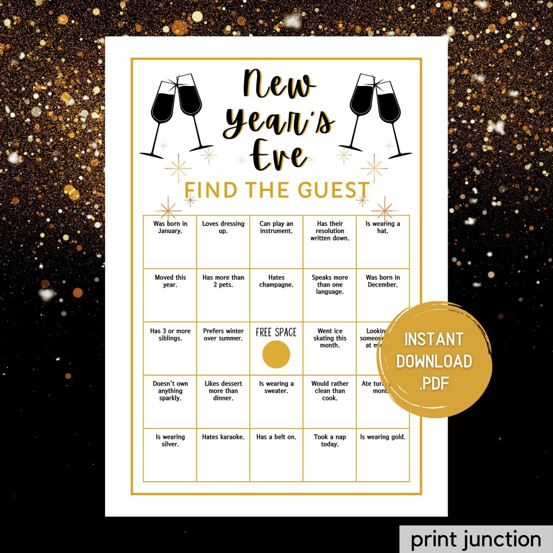 New Years Eve Find the Guest Game, Find Someone Who Bingo, NYE Games ...