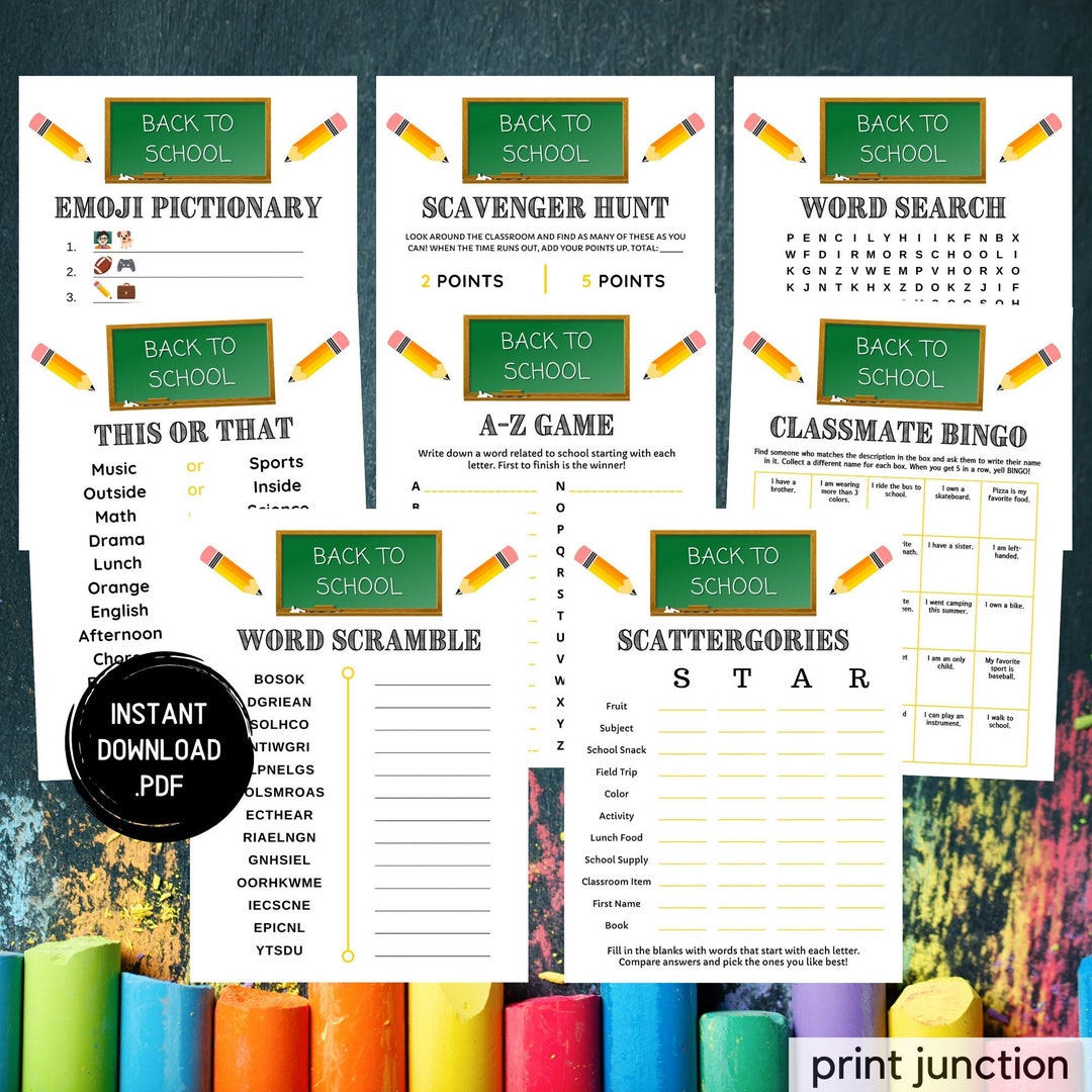 Back to School Games, First Day of School Activities, Printable School ...