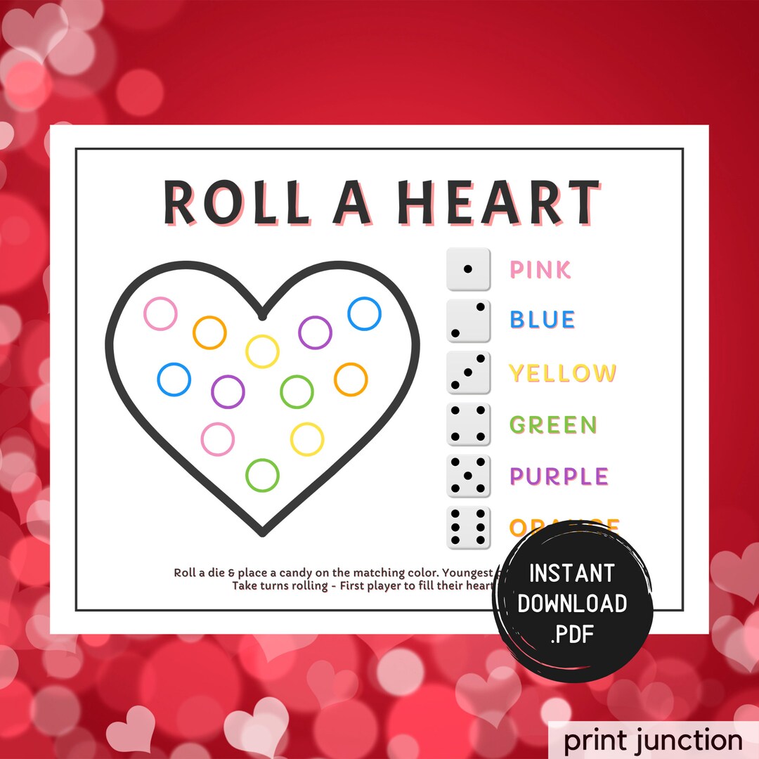 Valentine's Day Game, Roll A Heart Candy Dice Game, Valentine's Party ...