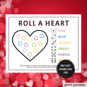 Valentine's Day Game, Roll A Heart Candy Dice Game, Valentine's Party ...